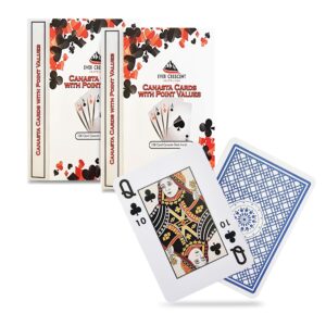 Ever Crescent Supplies Canasta Cards with Point Values, Tray and Score Pads Set. Includes 2 Deck of Cards, Revolving Holder, and 50 Scoring Sheets.