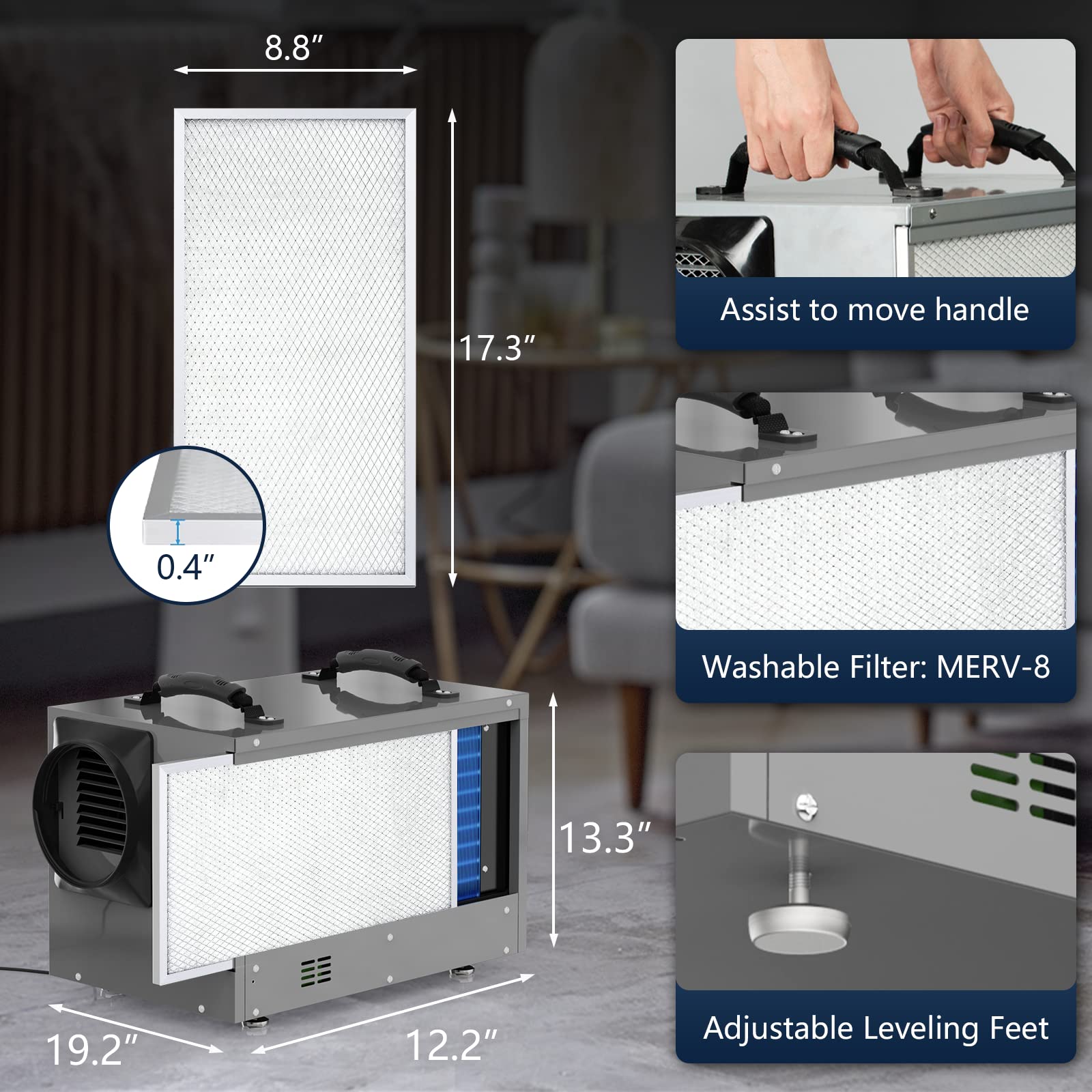 BaseAire AirWerx55 Dehumidifier for Crawl Space Basement,120 Pints Commercial Dehumidifier with Continuous Drain Hose, 5 Years Warranty, Intelligent Humidity Control, Auto Shut off/Restart