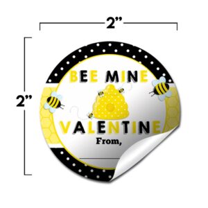 Bee Mine Bumble Bee Valentine Party Favor Sticker Labels, 40 2" Party Circle Stickers by AmandaCreation, Great for Classroom Valentines, Envelope Seals, Gifts & Treats