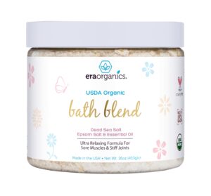 era organics epsom salt lavender bath salt blend - organic bath salts to soothe aches - pregnancy bath soak and bath salts for women relaxing - dead sea salt and epsom salts for soaking