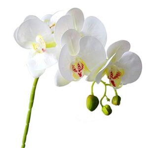 calcifer 6 pcs 3d artificial real touch latex phalaenopsis orchid stem bouquets artificial flowers for wedding party home garden decoration (white&yellow heart)