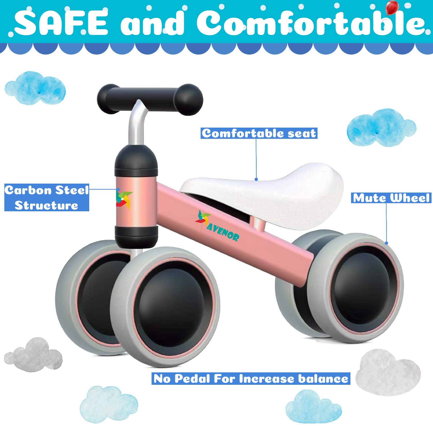 AVENOR Baby Balance Bike Toys for 1 Year Old Gifts Boys Girls 10-24 Months Kids Toys Toddler Best 1st Birthday Girl Boy Gift Children Walker Baby Walker No Pedal Infant 4 Wheels Bicycle