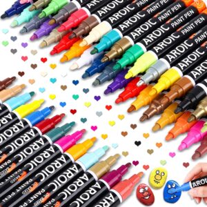 aroic paint pens for rock painting - 48 pack.write on anything! paint pens for rock, wood, metal, plastic, glass, canvas, ceramic & more! low-odor, oil-based, medium-tip paint markers