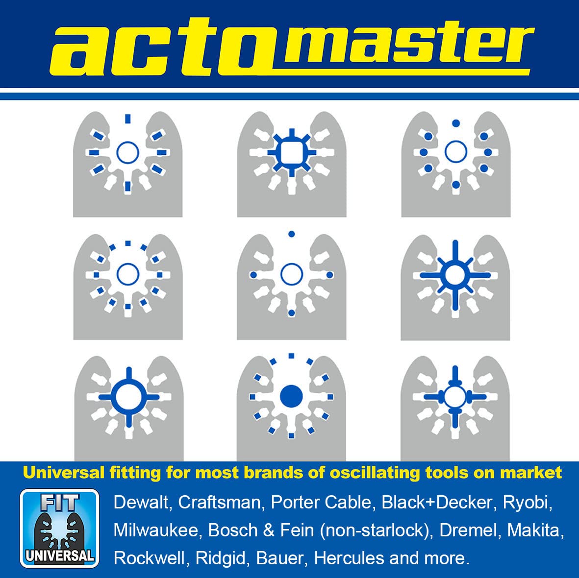 ACTOMASTER 1-3/4" Bi-Metal Oscillating Saw Blade for Oscillating Tool Multitool, Pack of 8