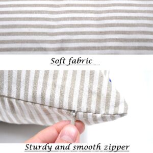 JES&MEDIS Pack of 2 Pillowcase Cotton Striped Home Decor Square Throw Pillow Covers Set for Office Bed Car Club 18 x 18 Inches 45 x 45 cm Beige and White