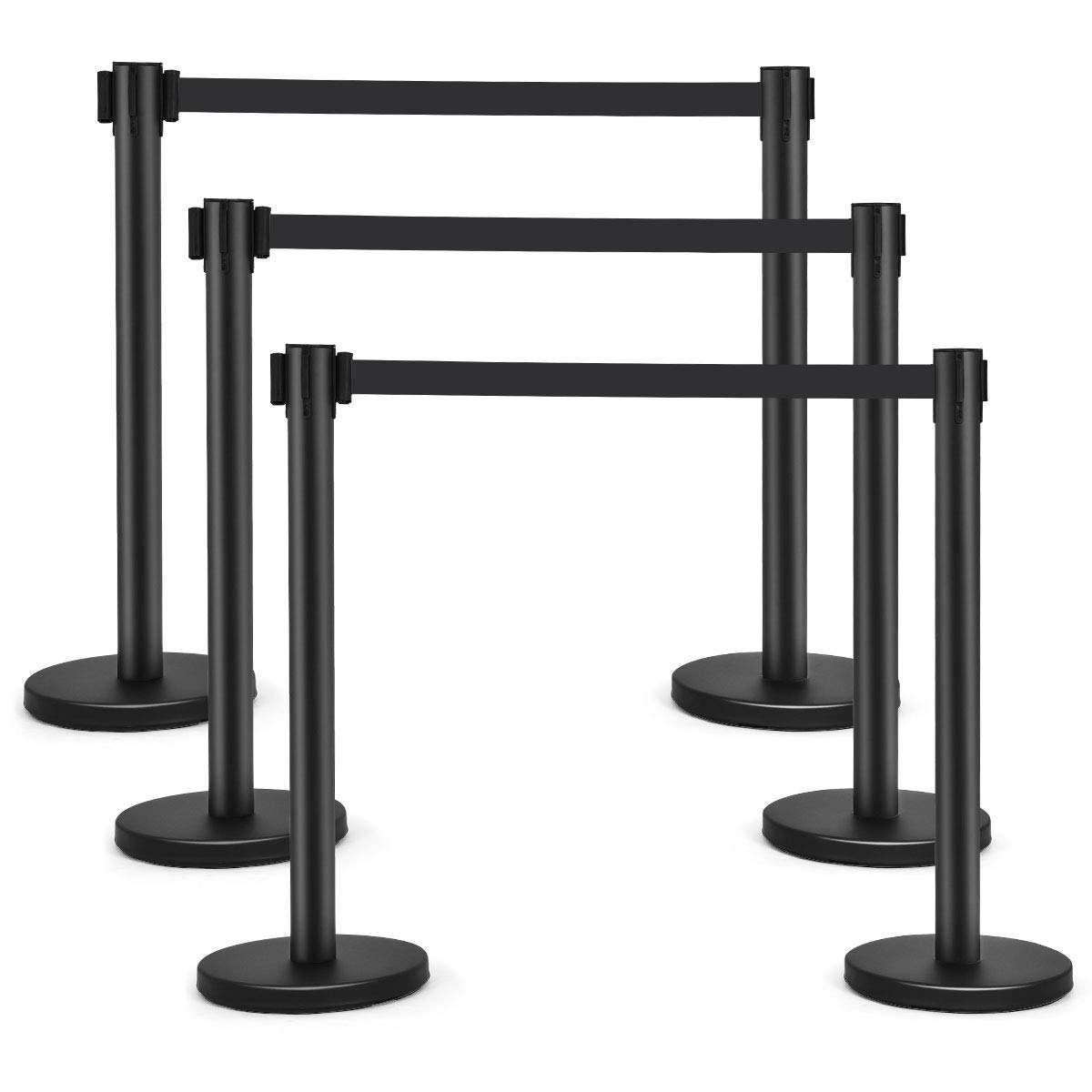 Goplus 6Pcs Stanchions, Crowd Control Barriers with 6.5' Retractable Belt, Stainless Steel Stanchion Posts Queue Line Pole, 35" Height, Easy Connect Assembly