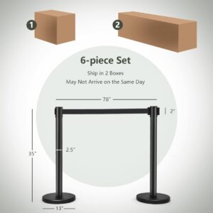 Goplus 6Pcs Stanchions, Crowd Control Barriers with 6.5' Retractable Belt, Stainless Steel Stanchion Posts Queue Line Pole, 35" Height, Easy Connect Assembly