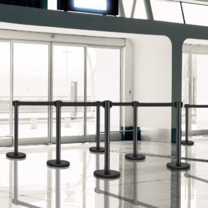 Goplus 6Pcs Stanchions, Crowd Control Barriers with 6.5' Retractable Belt, Stainless Steel Stanchion Posts Queue Line Pole, 35" Height, Easy Connect Assembly