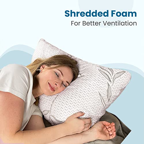 Sleepsia Standard Size Rayon Derived from Bamboo Pillow - Adjustable Shredded Memory Foam Neck Support Pillow, Breathable Pillow for Side, Back & Stomach Sleepers - Sleeping Pillow with Washable Cover