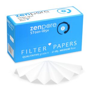 18.5 cm fluted filter paper, pre-pleated (folded), qualitative grade 1 - zenpore medium flow 185 mm (100 discs)