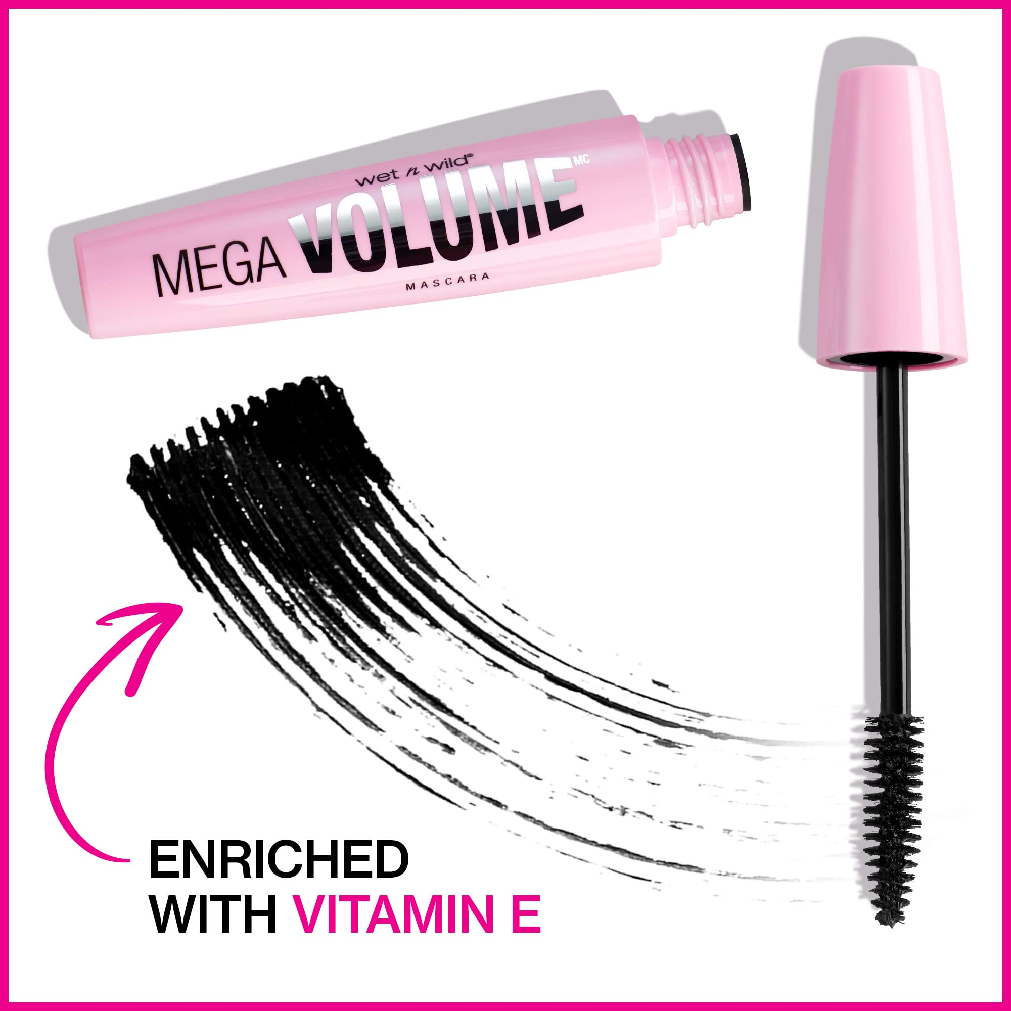 wet n wild Mascara Mega Volume - Vitamin E Enriched Volumizing, Waterproof, Smudge-Resistant Formula, Cruelty-Free, Gluten-Free, Sulfate-Free & Vegan - Black