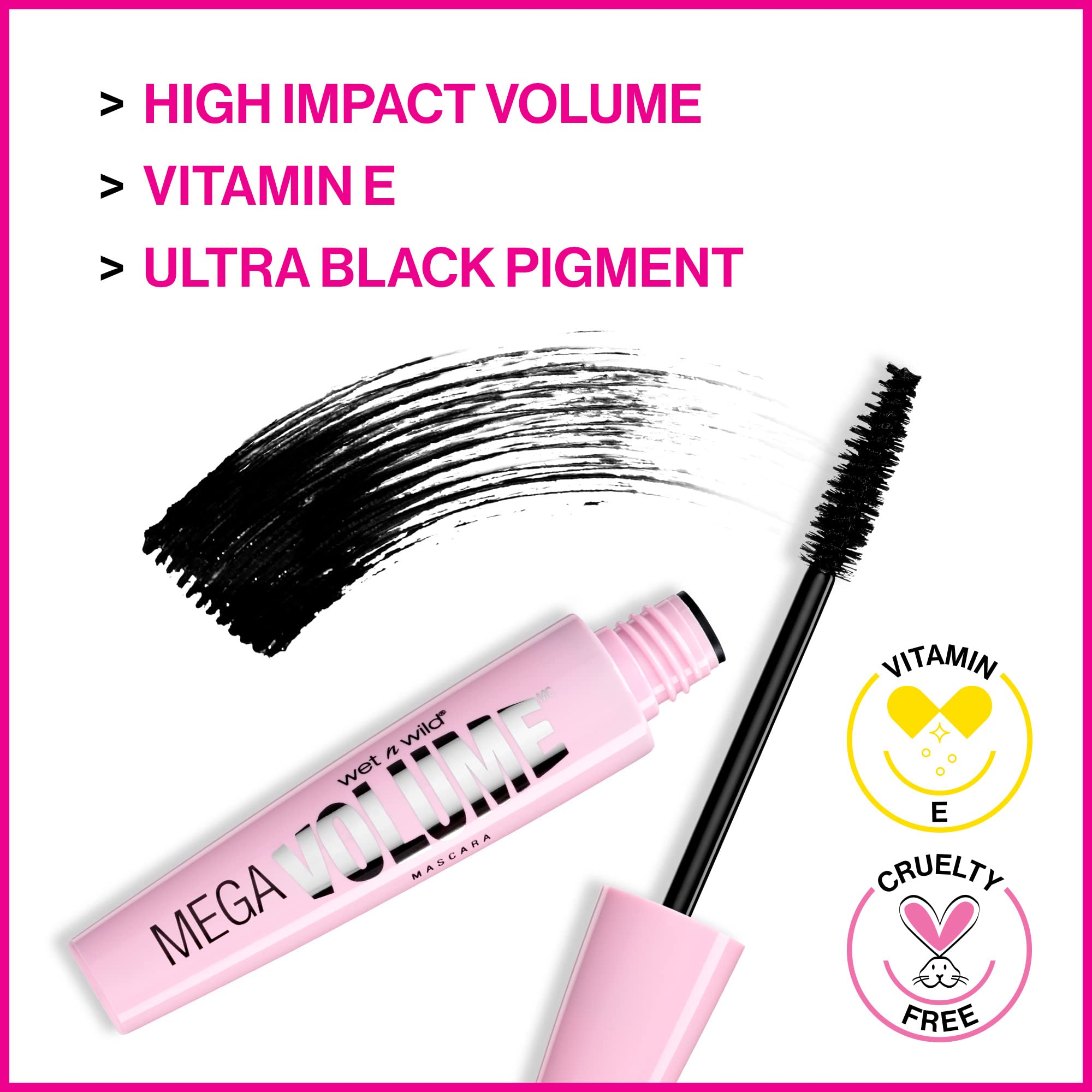 wet n wild Mascara Mega Volume - Vitamin E Enriched Volumizing, Waterproof, Smudge-Resistant Formula, Cruelty-Free, Gluten-Free, Sulfate-Free & Vegan - Black