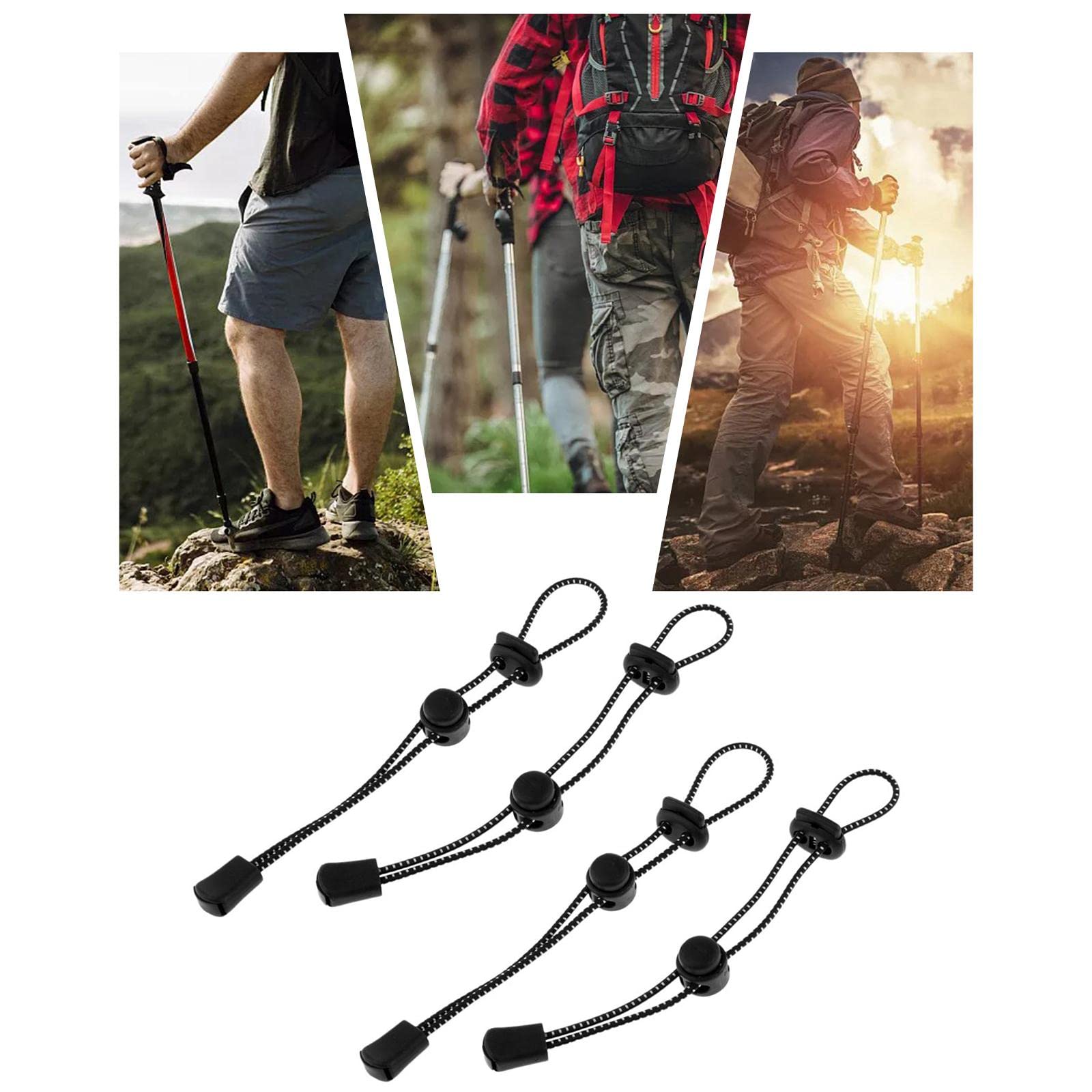 4pcs Backpack Hiking Stick Holder, Walking Pole Fixing Buckle Elastic Rope Lanyard for Mountaineering Climbing Trekking Outdoors