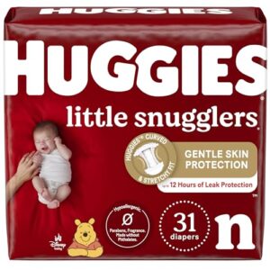 huggies newborn diapers, little snugglers baby diapers, size newborn (up to 10 lbs), 31 count