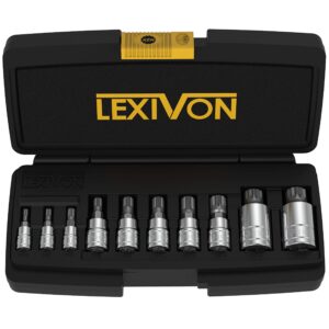 lexivon xzn triple square spline bit socket set, premium s2 alloy steel | 10-piece european style m4 - m18 set | enhanced storage case (lx-145)