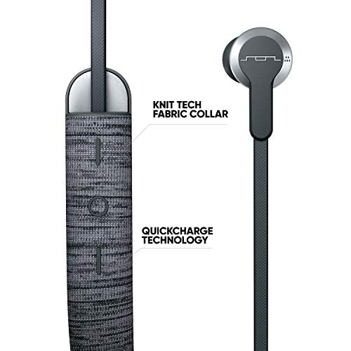 Sol Republic Shadow Fusion Bluetooth Earbuds, Black 10-Hour Playtime Comfortable Knit Tech Fiber Collar Magnetic Connection Earbuds Flexible Compact Storage Convenient Carrying Case