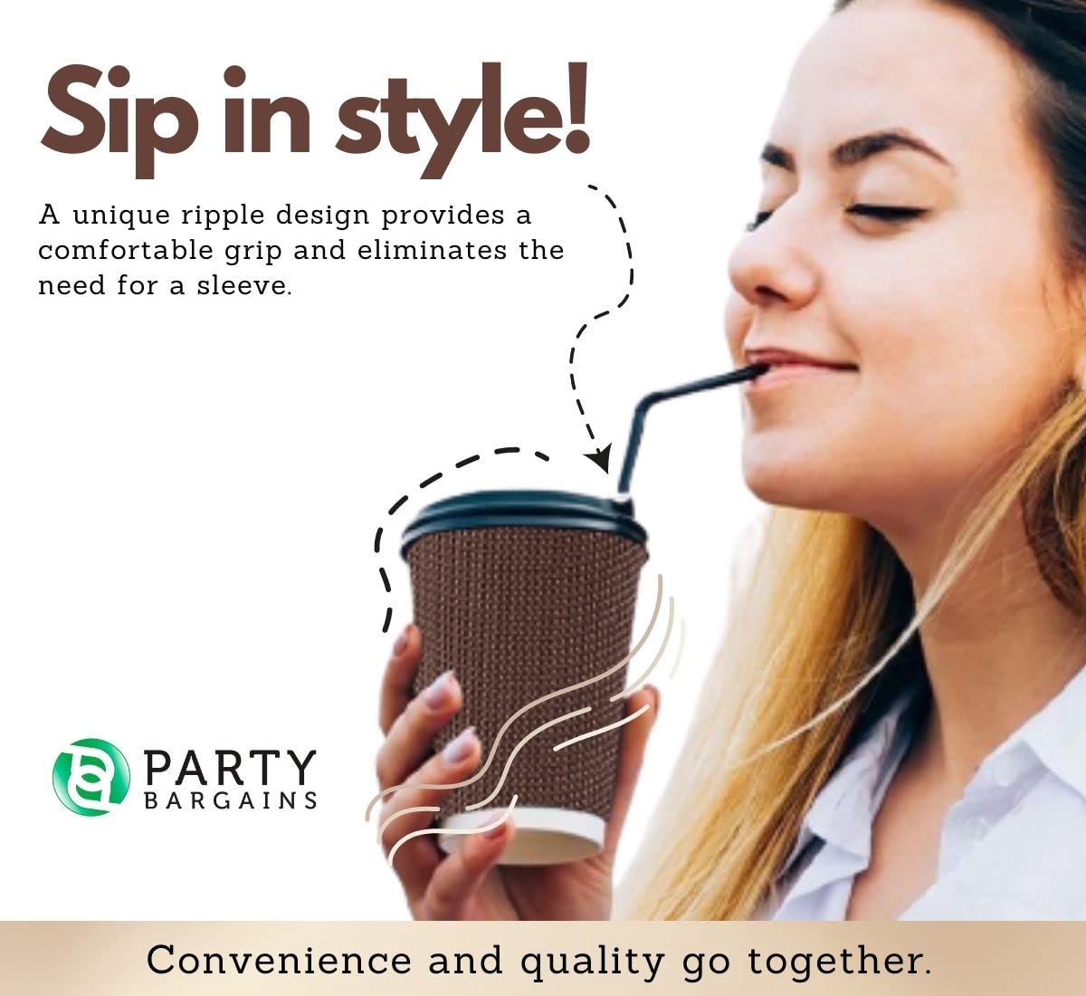 PARTY BARGAINS Ripple Hot Cups with Lids, 16 oz, 40 Count, Brown, Insulated Double Wall, Disposable Paper Coffee Cups, To-Go Cup, Tea, Hot Beverages, No Sleeve Needed