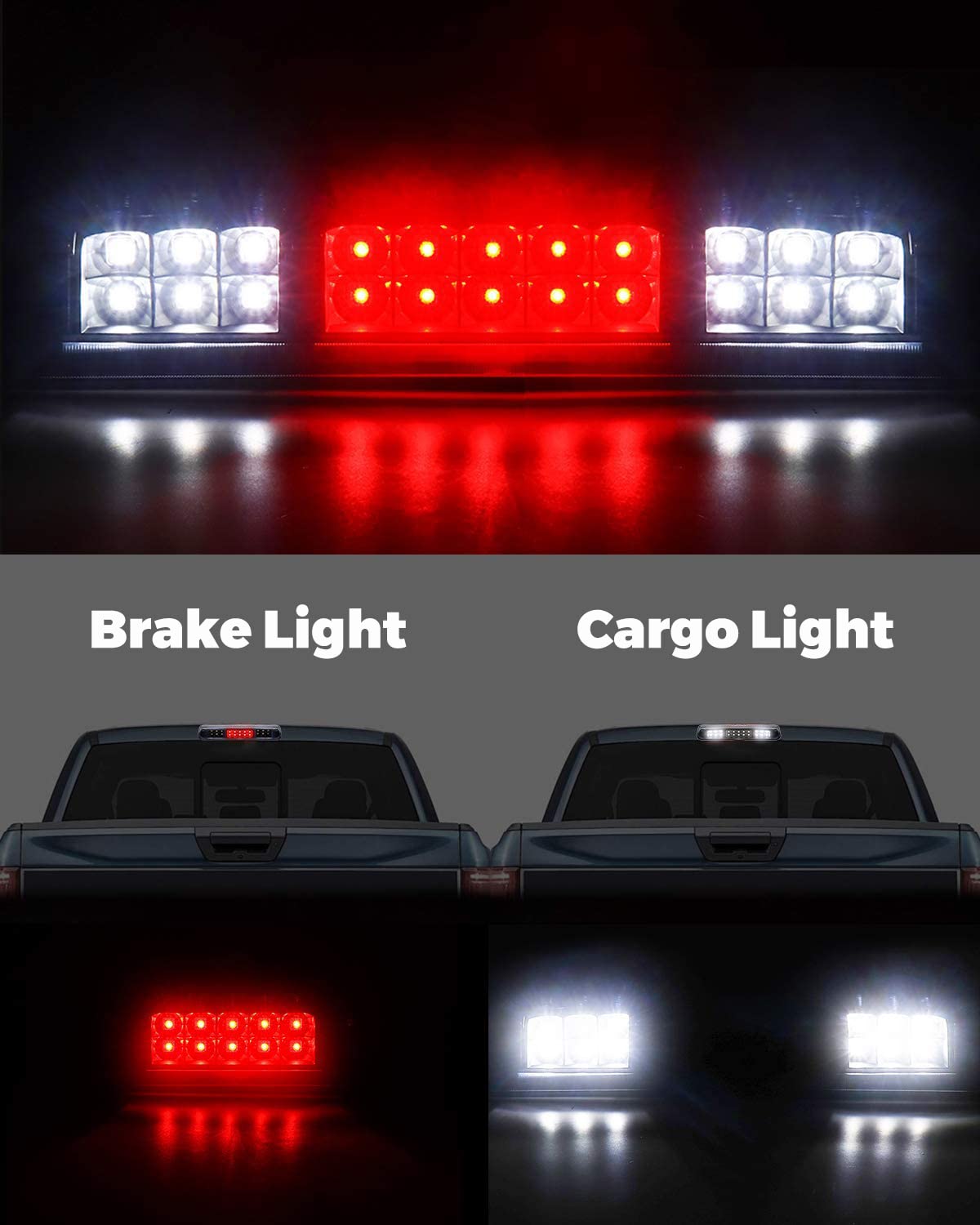 ISSYAUTO 3rd Brake Light Compatible with 2004-2008 F150 Third Brake Light LED High Mount Stop Light