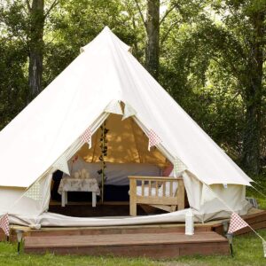 Outdoor Luxury Glamping Bell Tents for Boutique Camping and Occasional Family Camping Trips and Festivals and Human shelter for inhabiting or Leisure(Dia. 5meters)