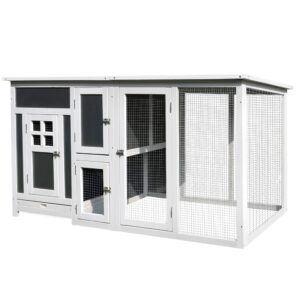 pawhut 63" outdoor chicken coop wooden, chicken cage with run area, nesting box, hen house with waterproof roof, removable tray