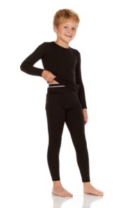 thermajohn thermal underwear for kids, boys thermal underwear set | kids base layers for skiing | long johns for boys kids, black, (l)