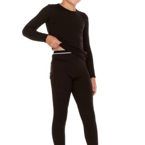 Thermajohn Thermal Underwear for Kids, Boys Thermal Underwear Set | Kids Base Layers for Skiing | Long Johns for Boys Kids, Black, (L)