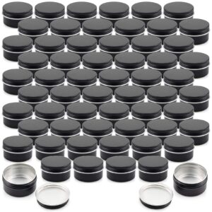 foraineam 60 pack 1 oz. aluminum round lip balm tin container bottle with screw lid - black empty tins for salve, powder, spice, or candies