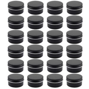 Foraineam 60 Pack 1 oz. Aluminum Round Lip Balm Tin Container Bottle with Screw Lid - Black Empty Tins for Salve, Powder, Spice, or Candies