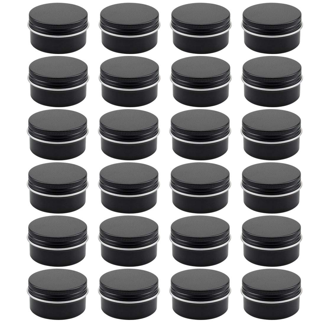 Foraineam 60 Pack 1 oz. Aluminum Round Lip Balm Tin Container Bottle with Screw Lid - Black Empty Tins for Salve, Powder, Spice, or Candies