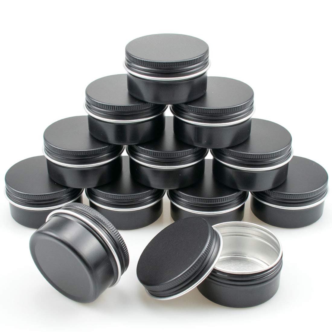 Foraineam 60 Pack 1 oz. Aluminum Round Lip Balm Tin Container Bottle with Screw Lid - Black Empty Tins for Salve, Powder, Spice, or Candies