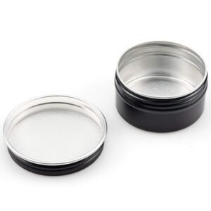 Foraineam 60 Pack 1 oz. Aluminum Round Lip Balm Tin Container Bottle with Screw Lid - Black Empty Tins for Salve, Powder, Spice, or Candies