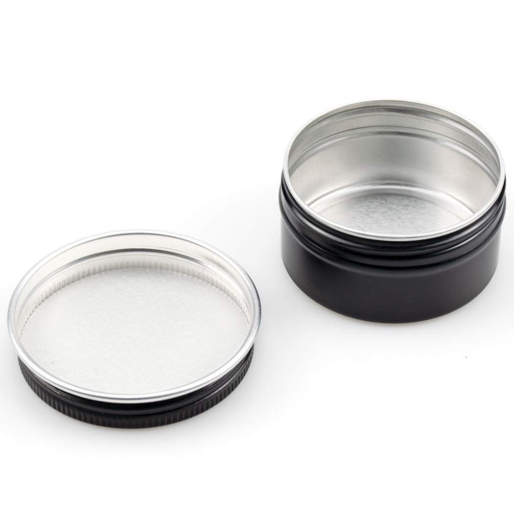 Foraineam 60 Pack 1 oz. Aluminum Round Lip Balm Tin Container Bottle with Screw Lid - Black Empty Tins for Salve, Powder, Spice, or Candies