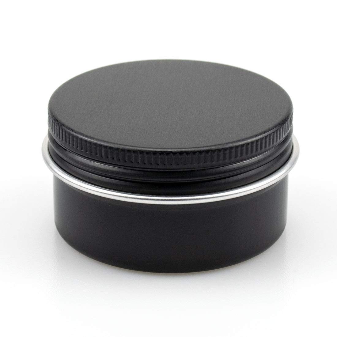 Foraineam 60 Pack 1 oz. Aluminum Round Lip Balm Tin Container Bottle with Screw Lid - Black Empty Tins for Salve, Powder, Spice, or Candies