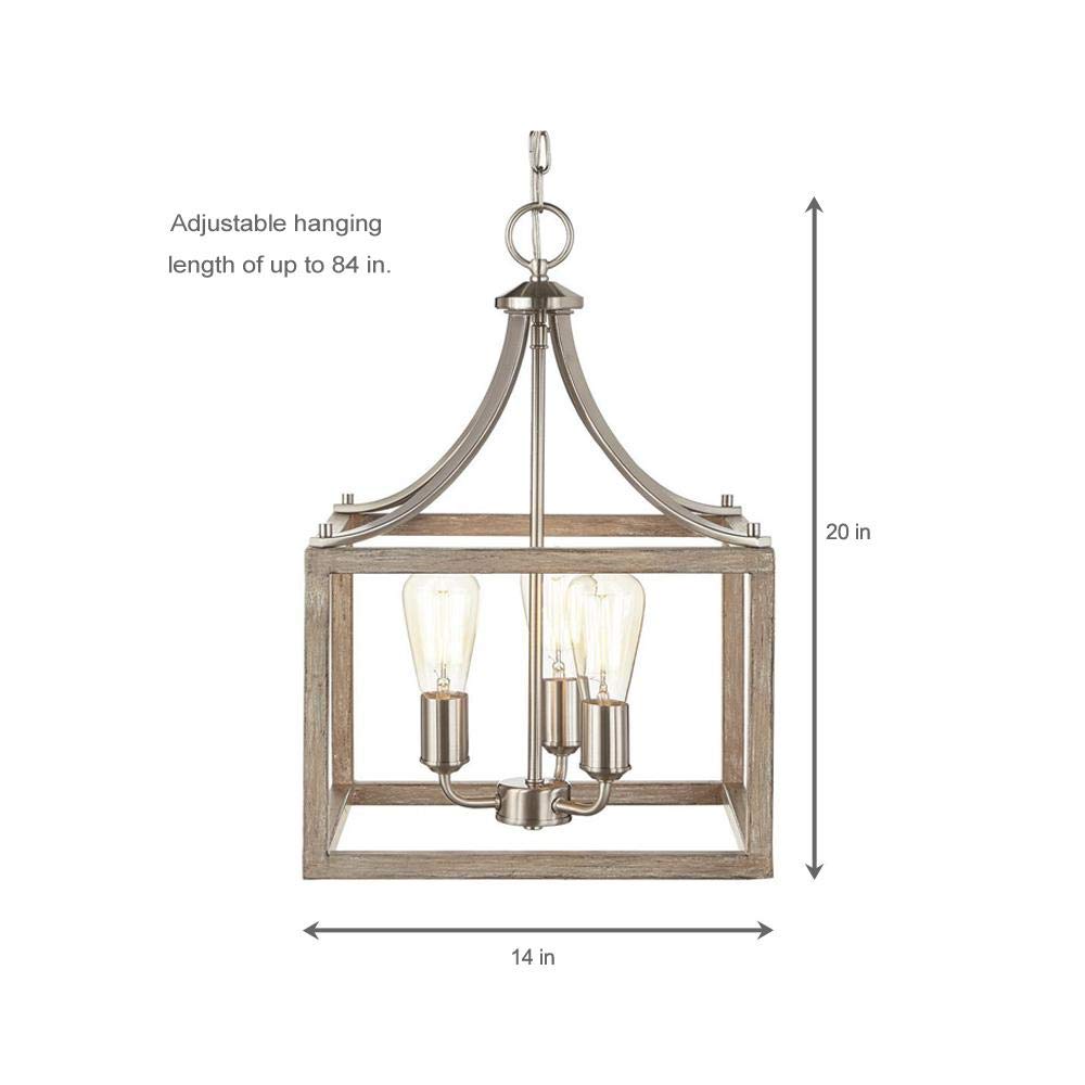 Home Decorators Collection Boswell Quarter 14 in. 3-Light Brushed Nickel Chandelier with Painted Weathered Gray Wood Accents