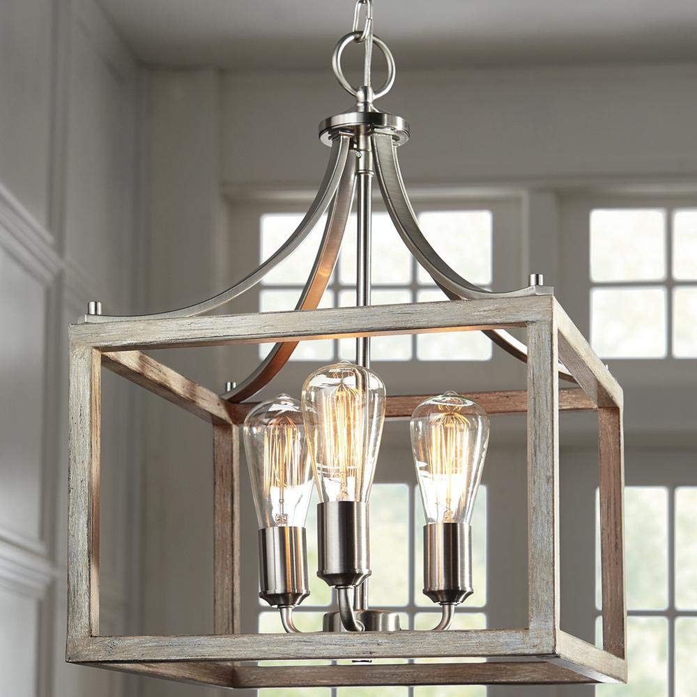 Home Decorators Collection Boswell Quarter 14 in. 3-Light Brushed Nickel Chandelier with Painted Weathered Gray Wood Accents