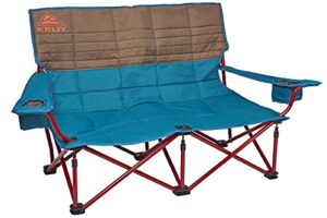 kelty low loveseat with adjustable height arm rest,cup holders for camping, alloy steel, deep lake