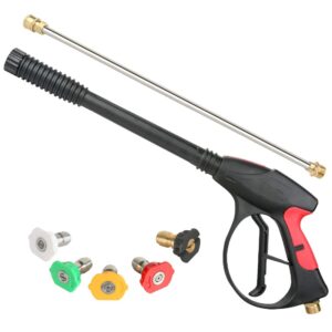 sooprinse high pressure washer gun power spray gun 4000psi with 19 inch extension replacement wand lance,5 quick connect nozzles for honda excell troybilt, generac, simpson, briggs stratton