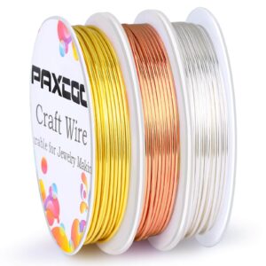 paxcoo 3 pack jewelry wire craft wire 18 gauge tarnish resistant jewelry beading wire for jewelry making supplies and crafting (silver, gold and copper)