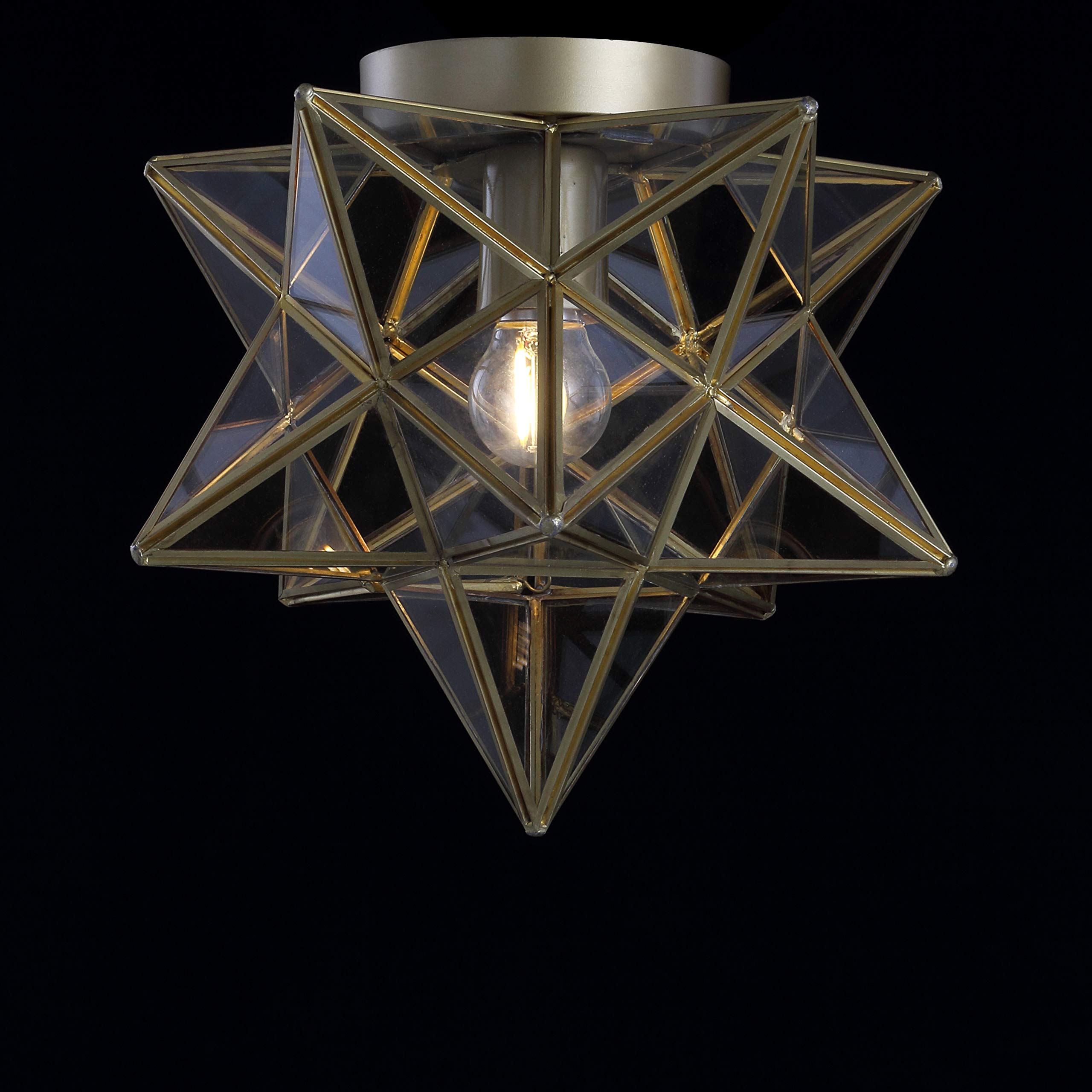 JONATHAN Y JYL9035B Stella 12" Moravian Star Metal/Clear Glass LED Flush Mount, Contemporary, Transitional, Office, Living Room, Dining Room, Kitchen, Bedroom, Bathroom, Hallway, Foyer, Gold/Clear