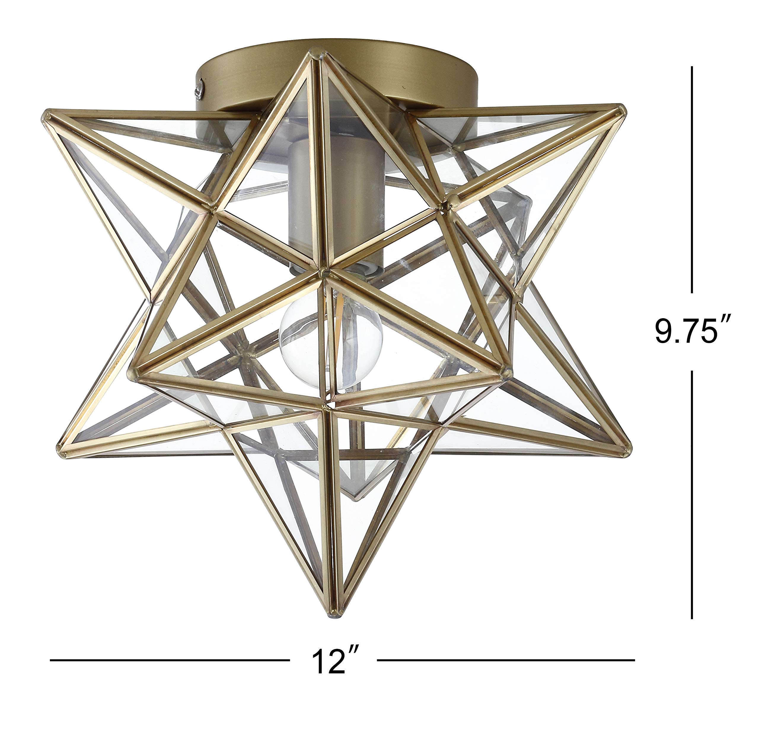 JONATHAN Y JYL9035B Stella 12" Moravian Star Metal/Clear Glass LED Flush Mount, Contemporary, Transitional, Office, Living Room, Dining Room, Kitchen, Bedroom, Bathroom, Hallway, Foyer, Gold/Clear