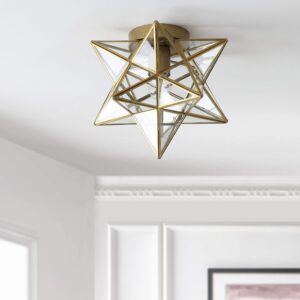 JONATHAN Y JYL9035B Stella 12" Moravian Star Metal/Clear Glass LED Flush Mount, Contemporary, Transitional, Office, Living Room, Dining Room, Kitchen, Bedroom, Bathroom, Hallway, Foyer, Gold/Clear