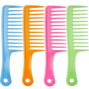 4 pieces 9 1/2 inches anti static large tooth detangle comb, wide tooth hair comb salon shampoo comb for long hair and curly hair (mutil color 3)