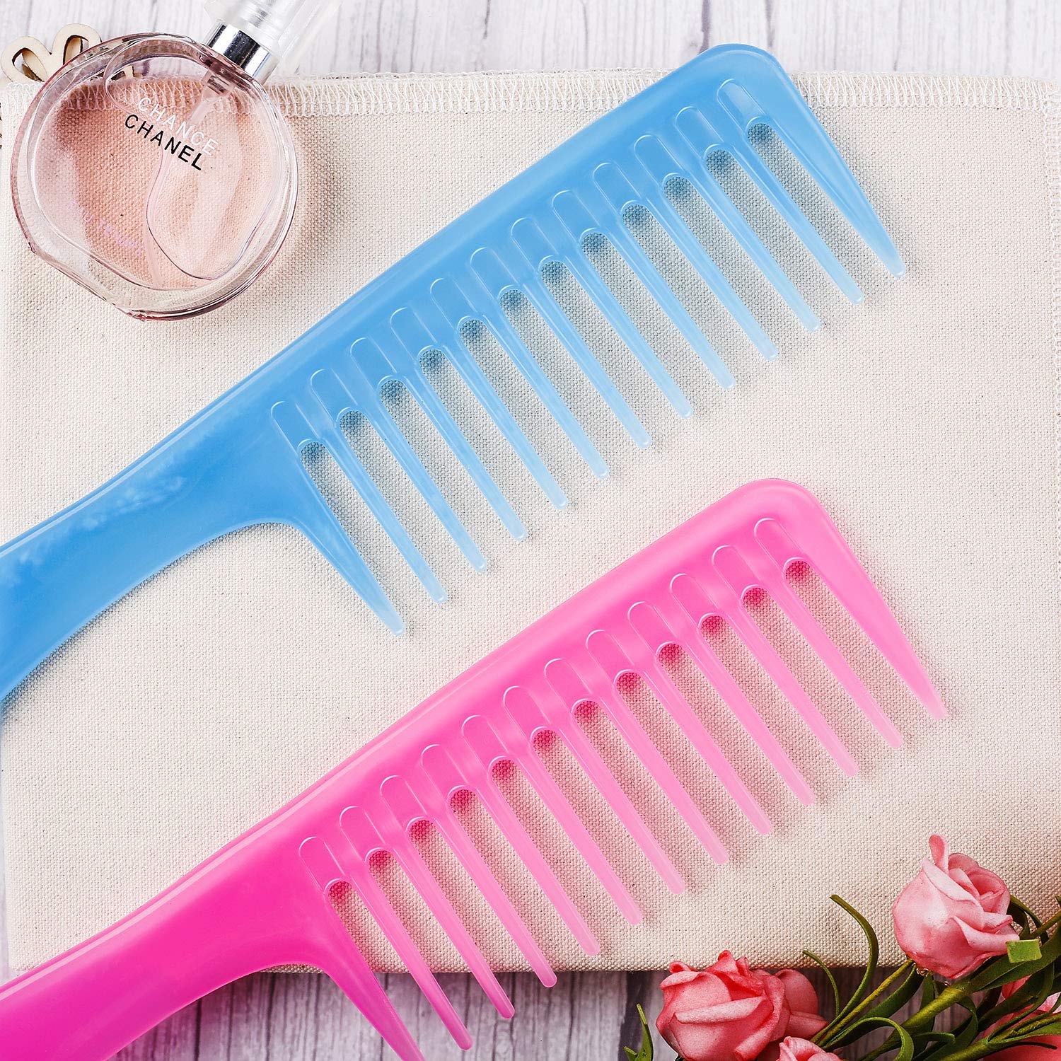 4 Pieces 9 1/2 Inches Anti Static Large Tooth Detangle Comb, Wide Tooth Hair Comb Salon Shampoo Comb for Long Hair and Curly Hair (Mutil Color 3)