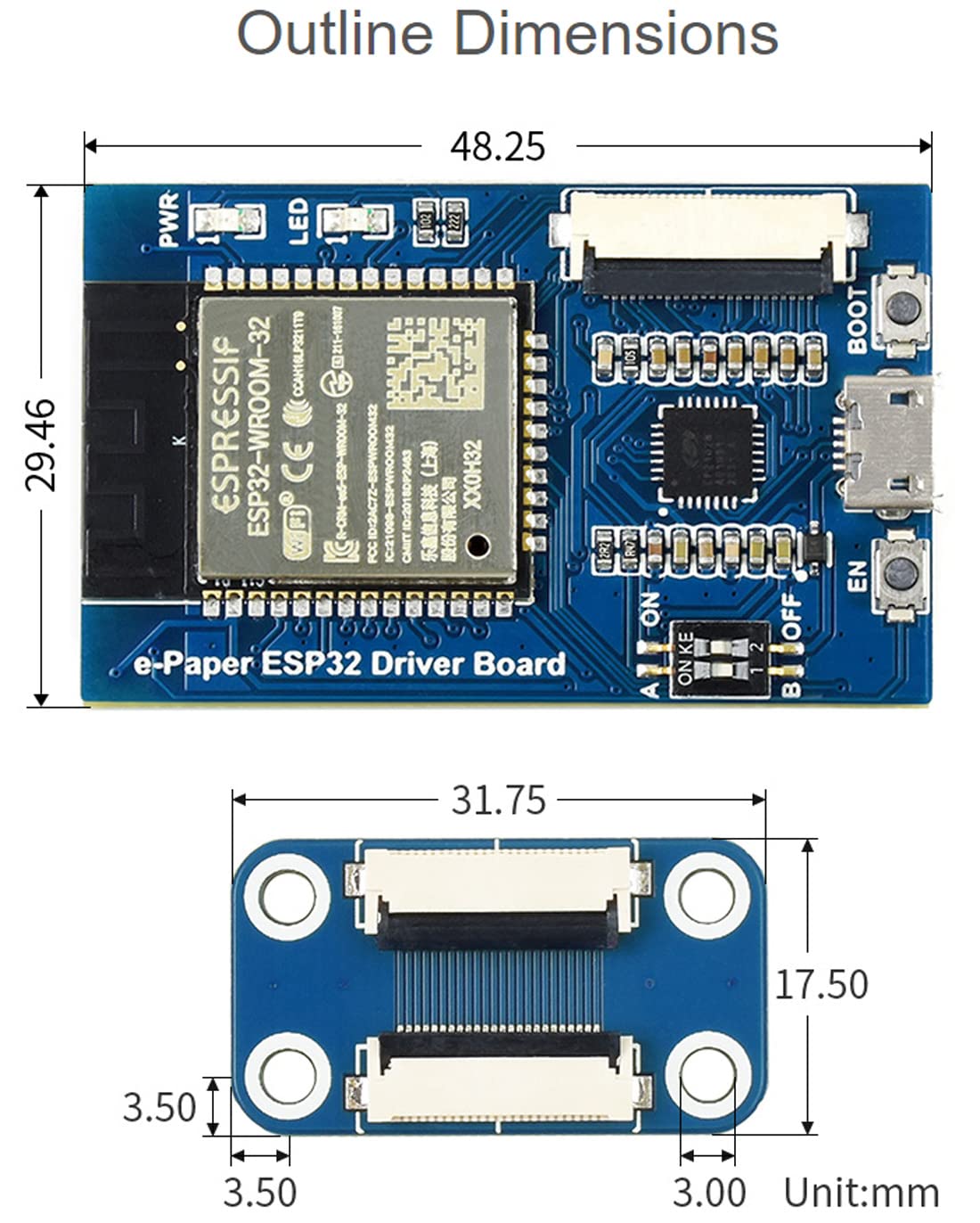 waveshare Universal e-Paper Driver Board with WiFi/Bluetoth SoC ESP32 onboard Support Various SPI e-Paper Raw Panels