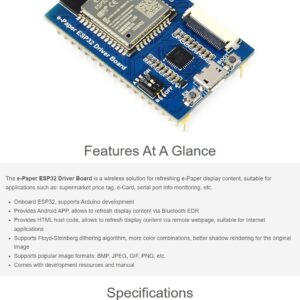 waveshare Universal e-Paper Driver Board with WiFi/Bluetoth SoC ESP32 onboard Support Various SPI e-Paper Raw Panels