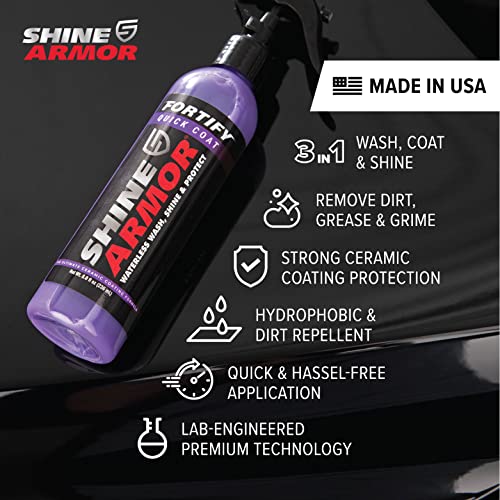 SHINE ARMOR Ceramic Coating Fortify Quick Coat Car Wax Polish Spray Waterless Wash & Wax Hydrophobic Top Coat Polish & Polymer Paint Sealant Detail Protection 8 Fl Oz