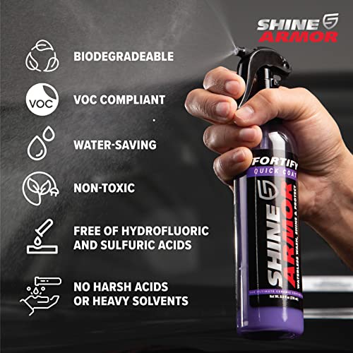 SHINE ARMOR Ceramic Coating Fortify Quick Coat Car Wax Polish Spray Waterless Wash & Wax Hydrophobic Top Coat Polish & Polymer Paint Sealant Detail Protection 8 Fl Oz