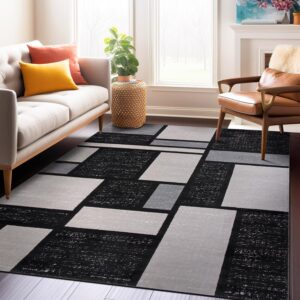 rugshop contemporary modern boxes design area rug 6'6" x 9' gray