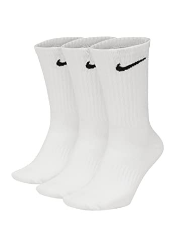 Nike Unisex Everyday Lightweight Crew Training Socks (3 Pair) (White/Black, XL)