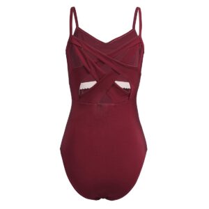 ACSUSS Women's V-neck Ballet Dance Leotard Criss Cross Back Strappy Camisole Bodysuit Burgundy Large